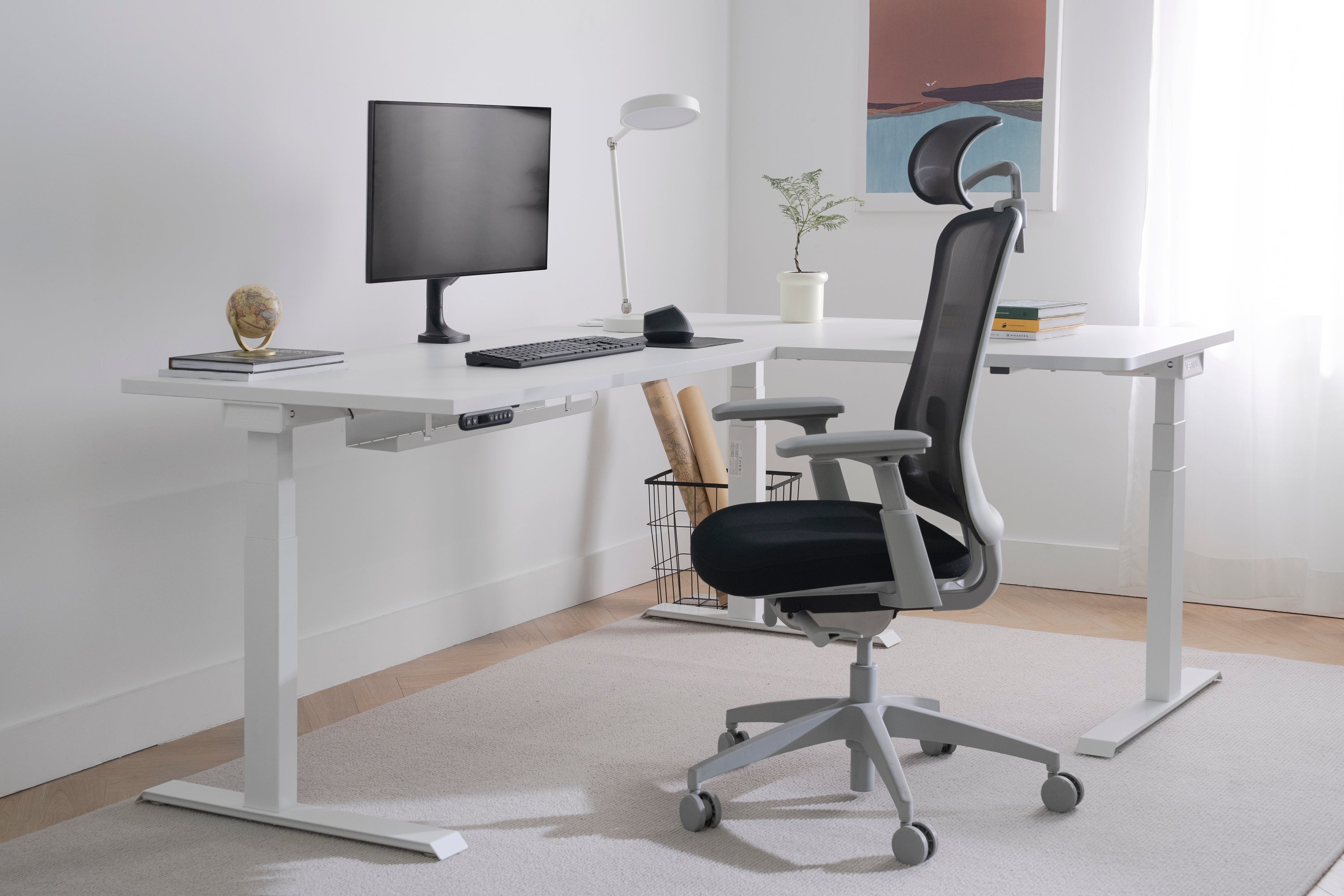 Vernal L-Shaped Standing Desks - White/White